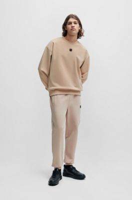 HUGO - Stretch-cotton regular-fit sweatshirt with stacked logo