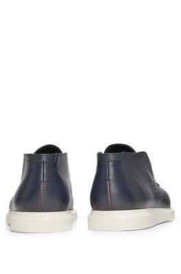 BOSS - Italian-made slip-on desert boots in leather - Dark Blue