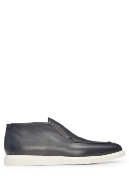 BOSS - Italian-made slip-on desert boots in leather - Dark Blue