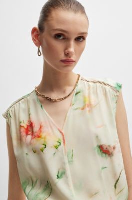BOSS - Silk blouse with ladder lace and seasonal print - Patterned