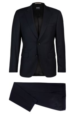 BOSS - Traje slim fit de lana virgen con microestampado - Azul oscuro