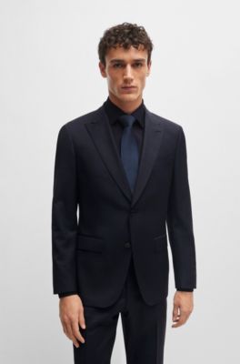 BOSS - Slim-fit suit in micro-patterned virgin wool - Dark Blue