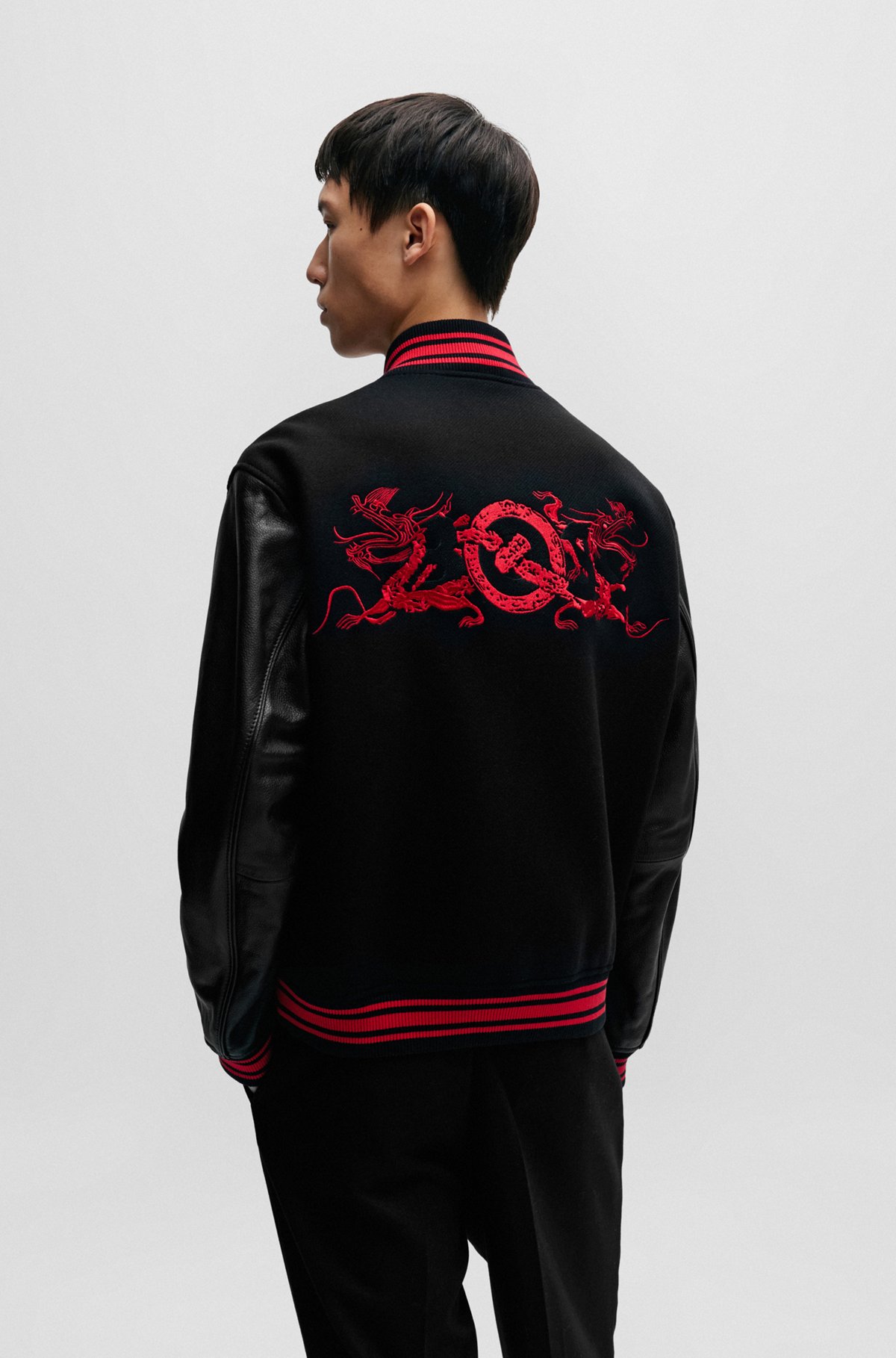 BOSS - Mixed-material leather jacket with special branding BOSS - Mixed-material leather jacket with special branding