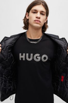 HUGO - Cotton-jersey regular-fit T-shirt with crochet logo