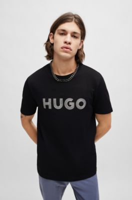 HUGO - Cotton-jersey regular-fit T-shirt with crochet logo