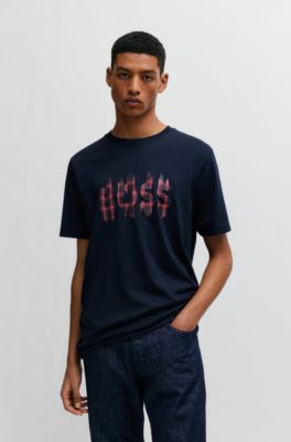 BOSS - Cotton-jersey regular-fit T-shirt with seasonal artwork - Dark Blue