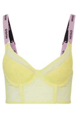 HUGO - Lace bra with branded straps and hook and eye closure