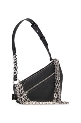 HUGO - HUGO x Bella Poarch asymmetric faux-leather shoulder bag - Black