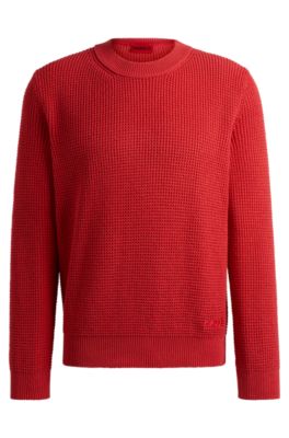 HUGO - Relaxed-fit sweater with knitted structure and crew neckline - Red