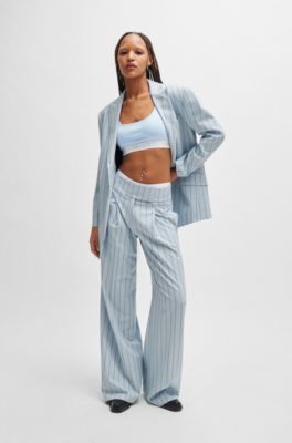 HUGO - Extra-long-length trousers in pinstripe stretch fabric