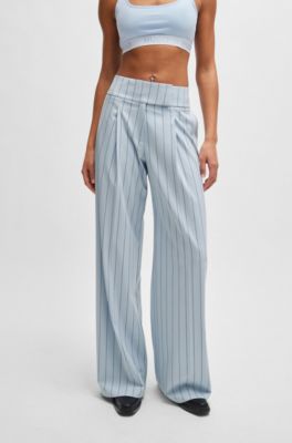 HUGO - Extra-long-length trousers in pinstripe stretch fabric