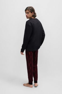 HUGO - Stretch-cotton relaxed-fit pajamas with logo details - Black