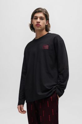 HUGO - Stretch-cotton relaxed-fit pajamas with logo details - Black