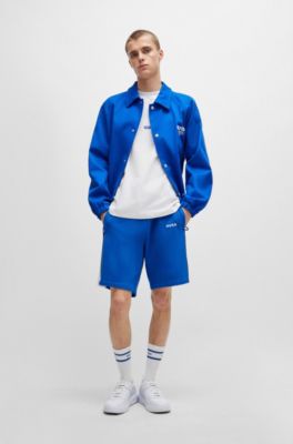 HUGO - Cotton-terry color-blocked shorts with contrast panels - Light Blue