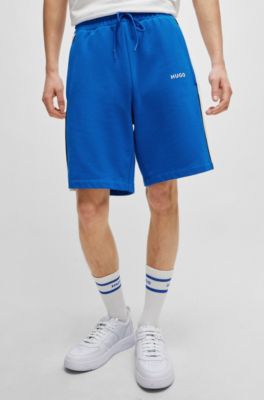 HUGO - Cotton-terry color-blocked shorts with contrast panels - Light Blue