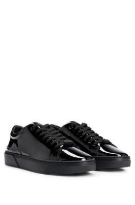 Hugo Boss Leather Trainers With Monogram Details In Black | ModeSens