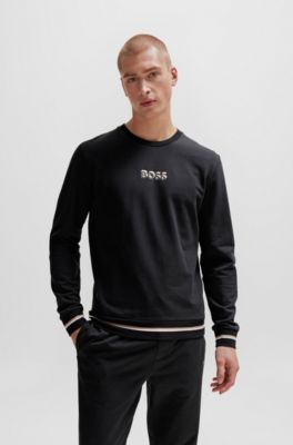 BOSS - Cotton-terry sweatshirt with logo in signature colors - Black