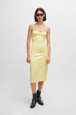 HUGO - Slim-fit dress in satin with logo trim