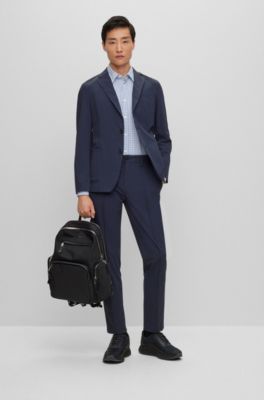 BOSS - Slim-fit shirt with Kent collar in printed material - Light Blue