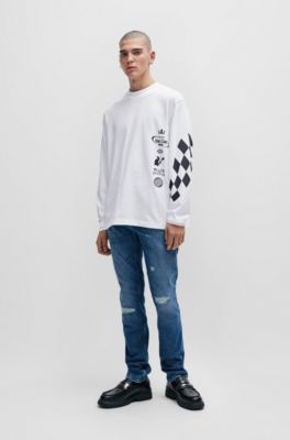 HUGO - Cotton-jersey T-shirt with racing-inspired prints