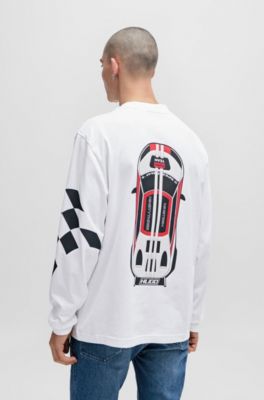 HUGO - Cotton-jersey T-shirt with racing-inspired prints