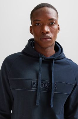 BOSS - Prenda con capucha regular fit en felpa de algodón con logo bordado