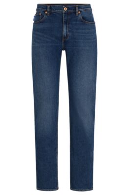 HUGO - Slim-fit jeans in navy stonewashed stretch denim