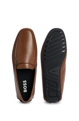 BOSS - Nappa-leather driver moccasins with embossed logo - Brown