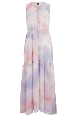 BOSS - Sleeveless regular-fit printed dress with frill trims