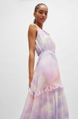 BOSS - Sleeveless regular-fit printed dress with frill trims