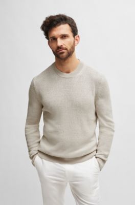 BOSS - Regular-fit sweater in bouclé silk with ribbed cuffs - White