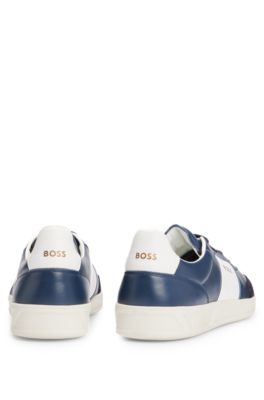 BOSS - Leather and suede trainers with embossed logos - Dark Blue
