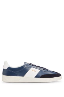 BOSS - Leather and suede trainers with embossed logos - Dark Blue