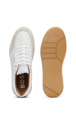 BOSS - Leather and suede trainers with signature stripe and logo