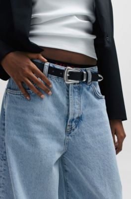 HUGO - Cinturón de piel italiana con trabilla de la marca