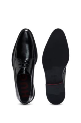 HUGO - Leather Derby shoes with stacked logo detail - Black