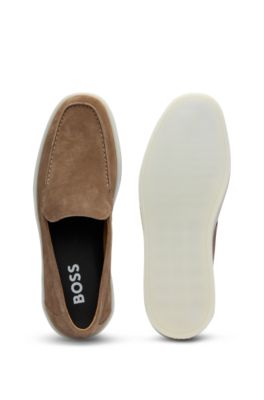 BOSS - Suede slip-on loafers with embossed logo