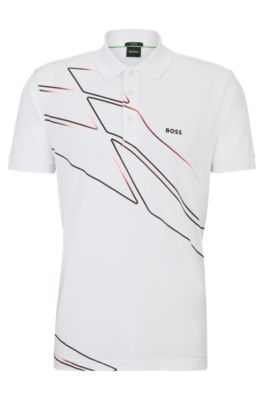 BOSS - Active-stretch polo shirt with seasonal artwork - White