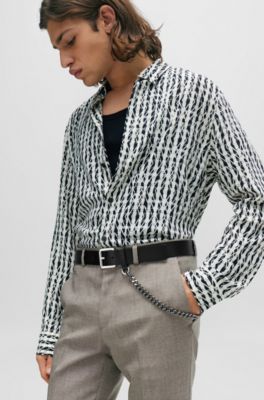 HUGO - Italian-leather belt with D-ring details