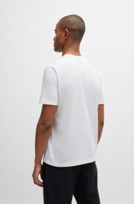 BOSS - Camiseta regular fit de punto de algodón con logo de malla - Blanco