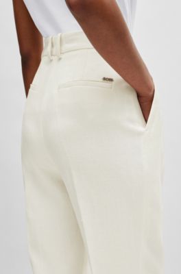 BOSS - Tapered-fit trousers in linen-blend twill