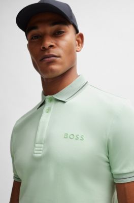 BOSS - Interlock-cotton slim-fit polo shirt with mesh logo - Light Green