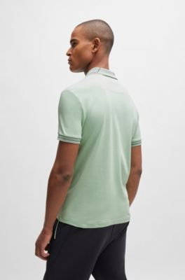 BOSS - Interlock-cotton slim-fit polo shirt with mesh logo