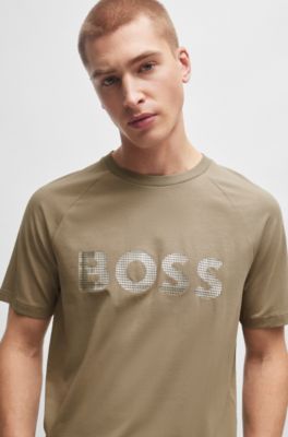 BOSS - Stretch-cotton regular-fit T-shirt with seasonal logo - Light Green