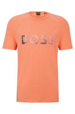 BOSS - Stretch-cotton regular-fit T-shirt with seasonal logo - Light Red