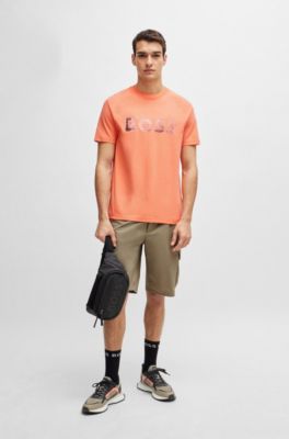 BOSS - Stretch-cotton regular-fit T-shirt with seasonal logo - Light Red