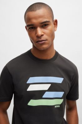 BOSS - Cotton-jersey T-shirt with flag-inspired artwork - Dark Grey