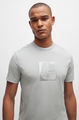 BOSS - Stretch-cotton T-shirt with metallic artwork - Light Grey