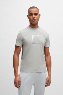 BOSS - Stretch-cotton T-shirt with metallic artwork - Light Grey
