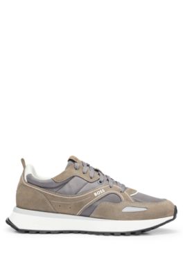 BOSS - Mixed-material trainers with suede and branded trims - Light Grey